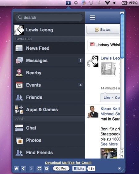 MenuTab For Facebook MacMenuBar